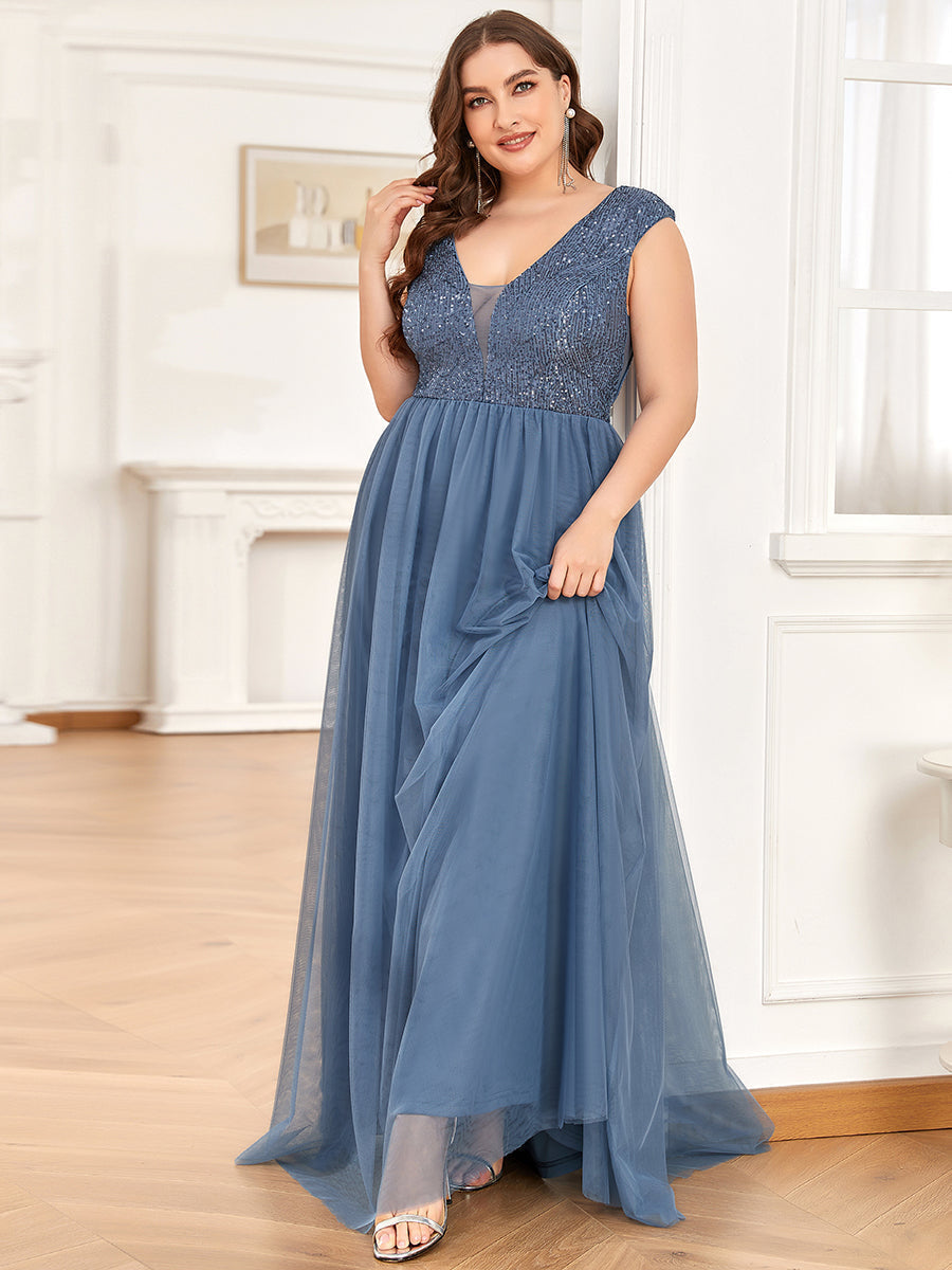 Sleeveless A Line Wholesale Evening Dresses with a Deep V Plus Size ...